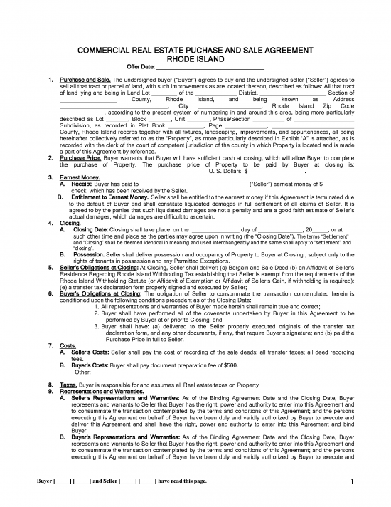 Free Rhode Island Land Contract Template - PDF | Word – eForms