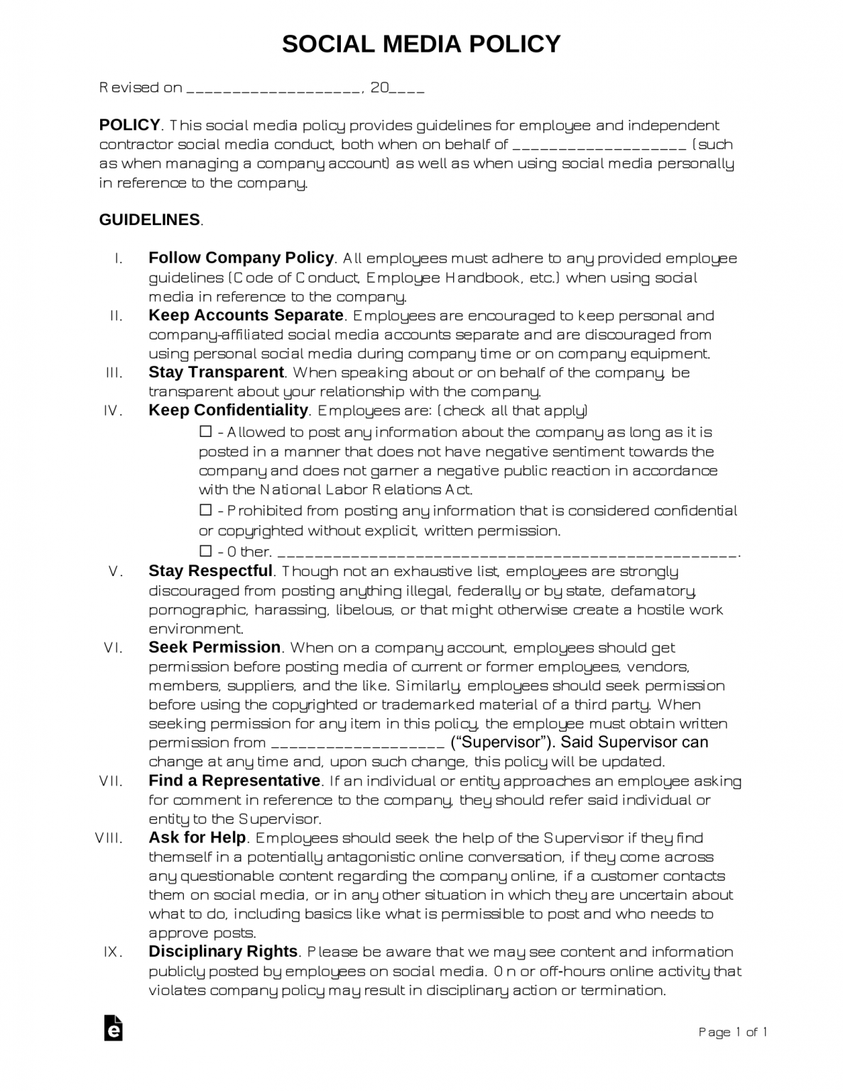 Free Social Media Policy Template - PDF | Word – eForms