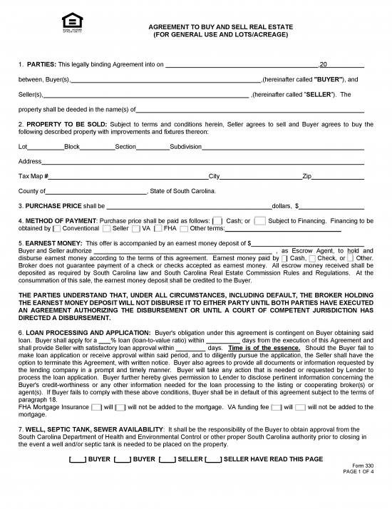 Free South Carolina Land Contract Template - PDF | Word – eForms