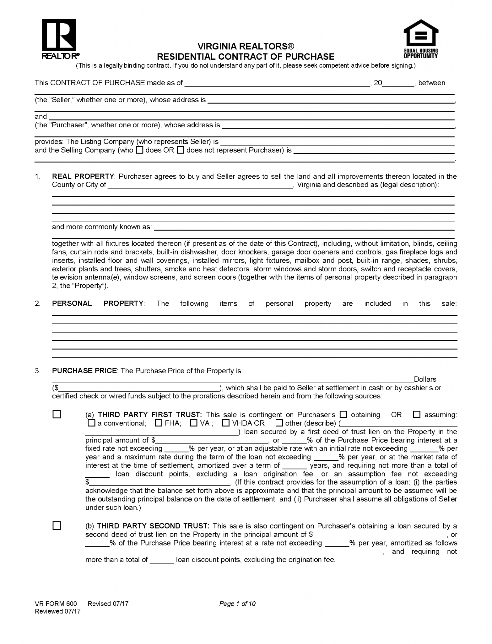 Free Virginia Land Contract Template PDF Word EForms