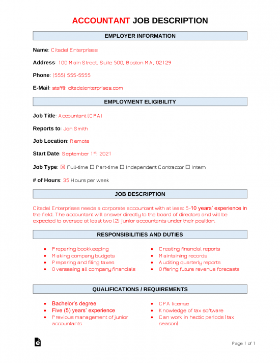 Free Manager Job Description Template | Sample - PDF | Word – eForms
