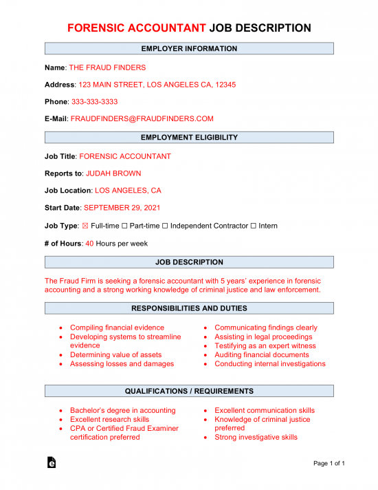 Free Forensic Accountant Job Description Template | Sample - PDF | Word ...