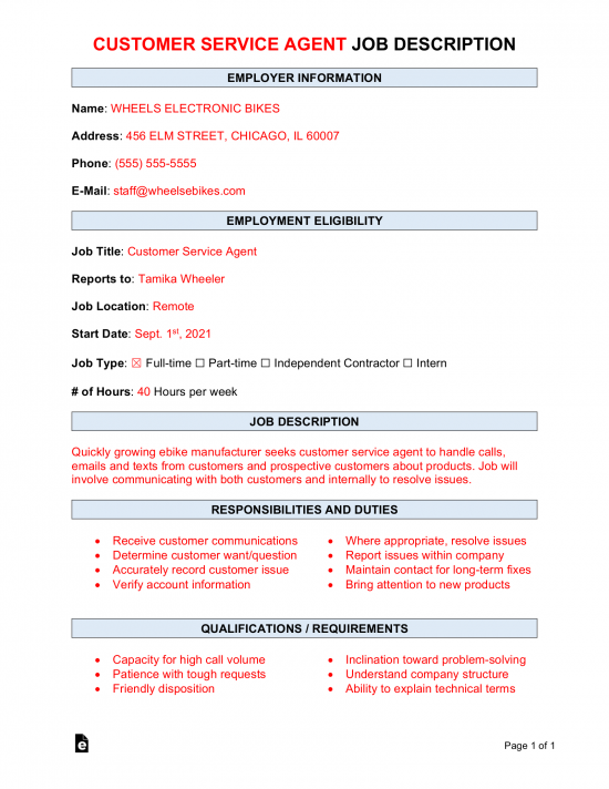 Free Customer Service Job Description Template Sample PDF Word 