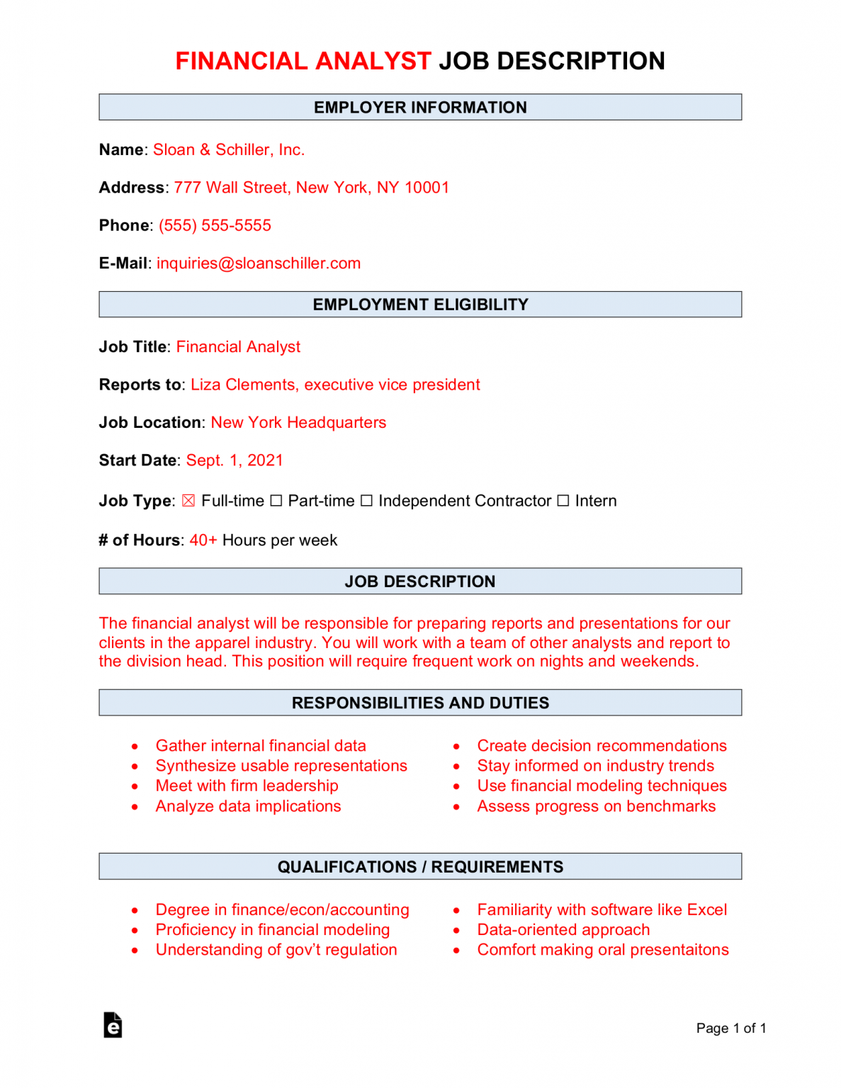 Free Financial Analyst Job Description Template | Sample - PDF | Word ...