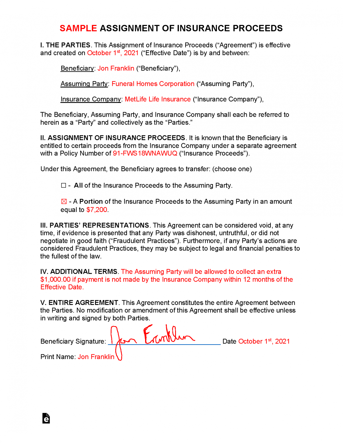 Free Insurance Assignment Agreement - PDF | Word – eForms