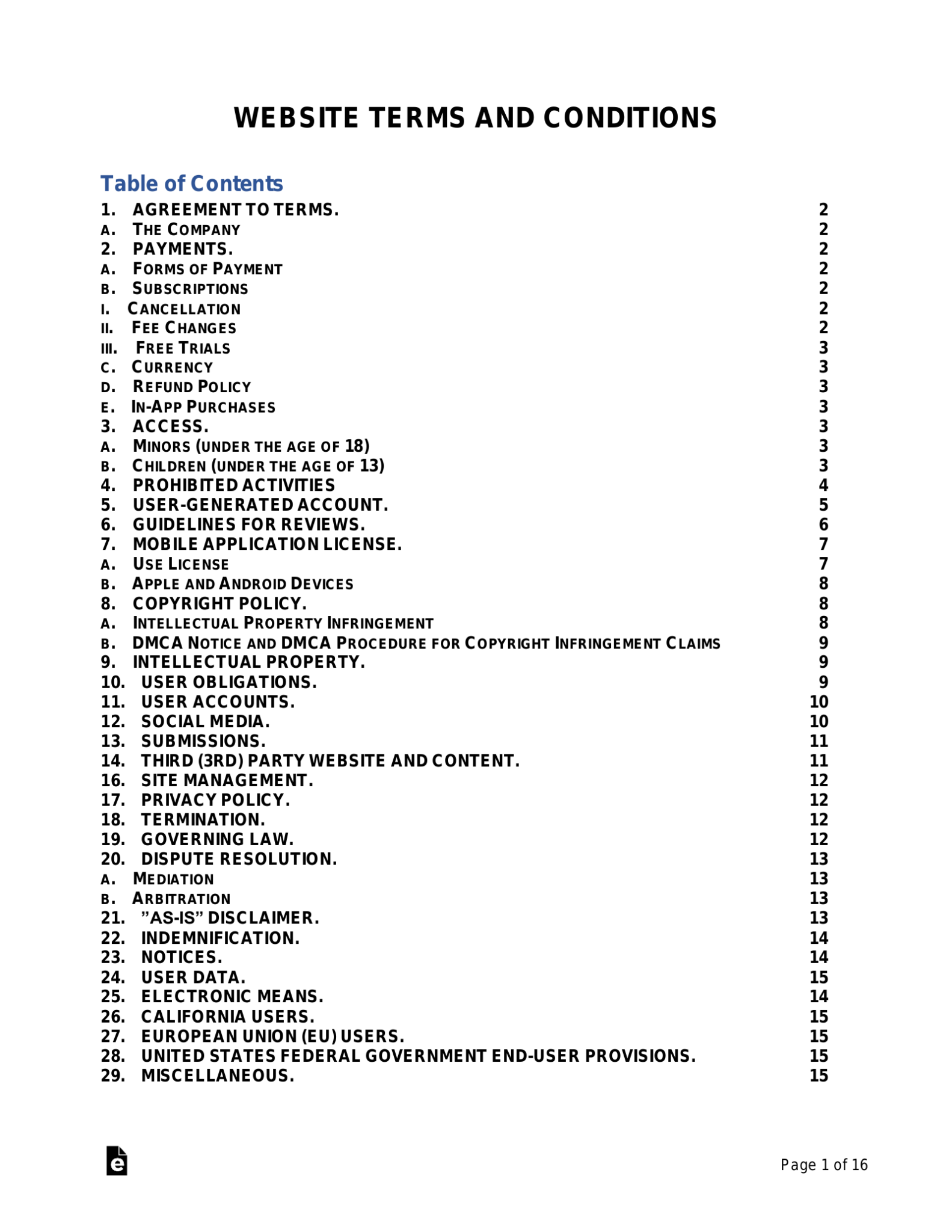 Free Terms and Conditions Templates (9) - PDF | Word – eForms