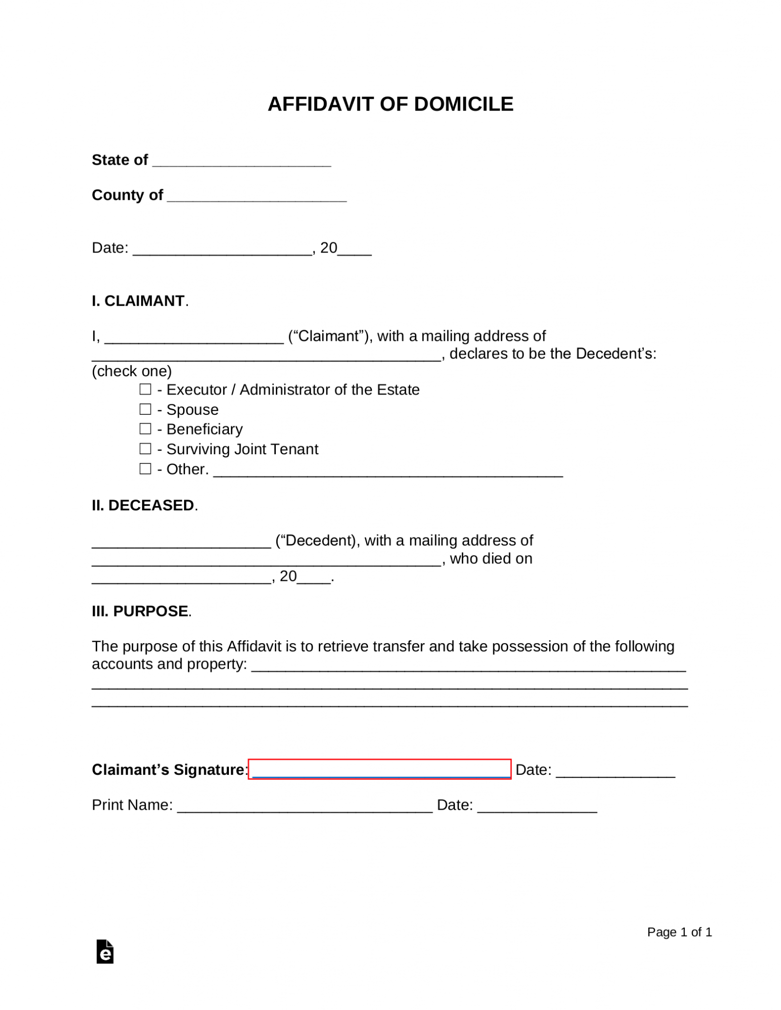 Free Affidavit of Domicile Form - PDF | Word – eForms