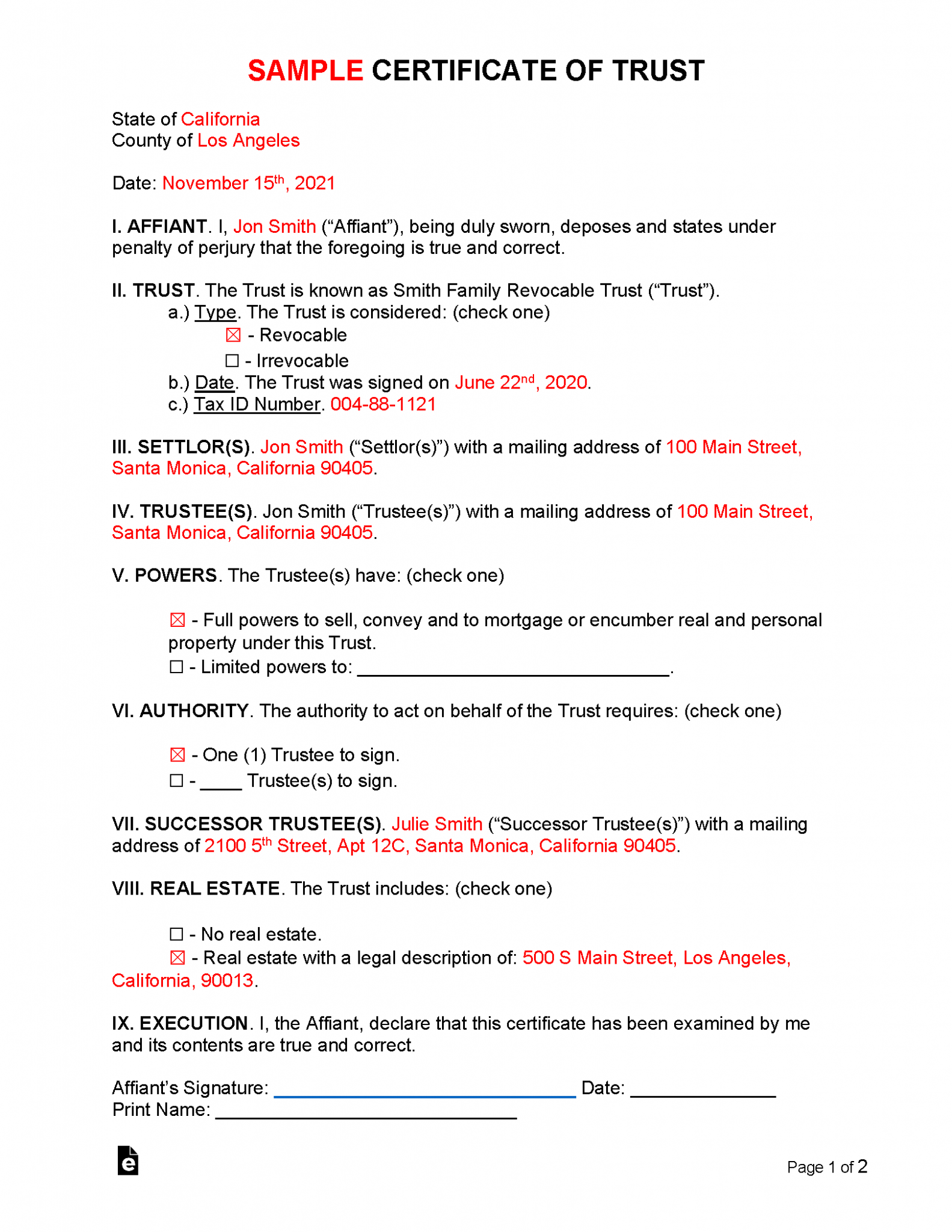 Free Certificate of Trust Form - PDF | Word – eForms