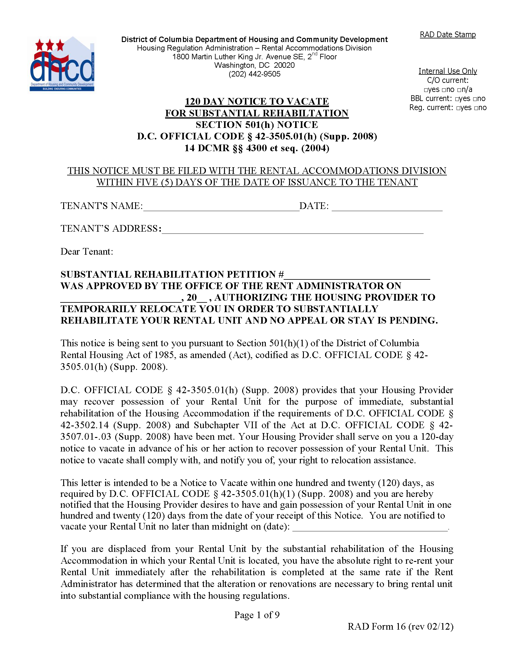 Free Washington D.C. Eviction Notice Forms (9) - PDF | Word – eForms