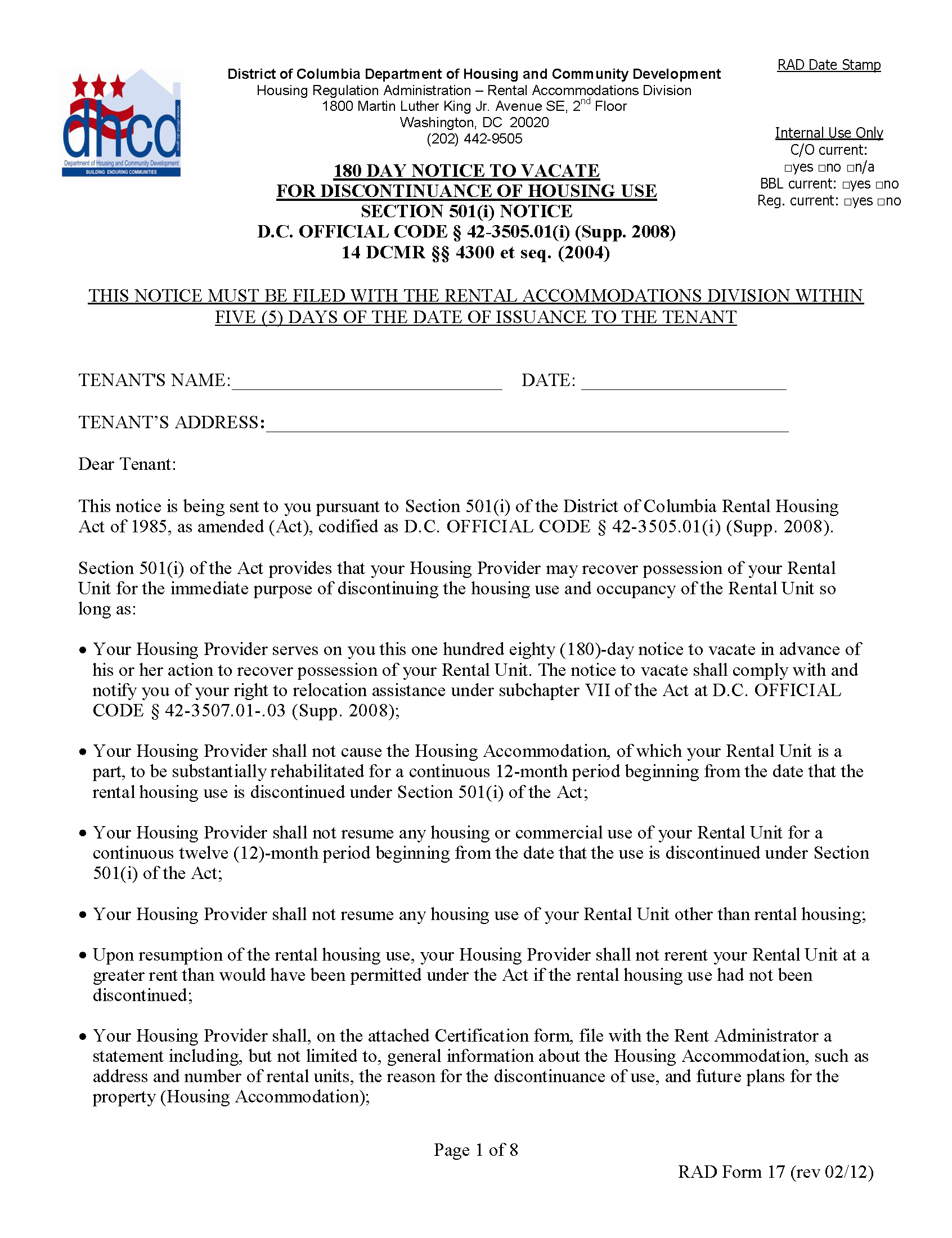 Free Washington D.C. Eviction Notice Forms (9) - PDF | Word – eForms