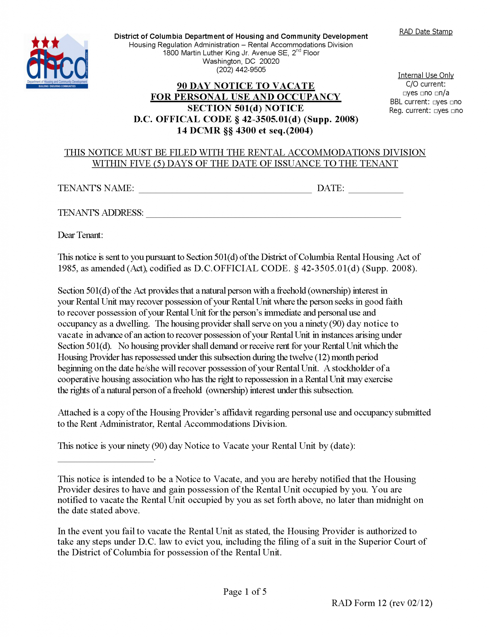 Free Washington D.C. Eviction Notice Forms (9) - PDF | Word – eForms