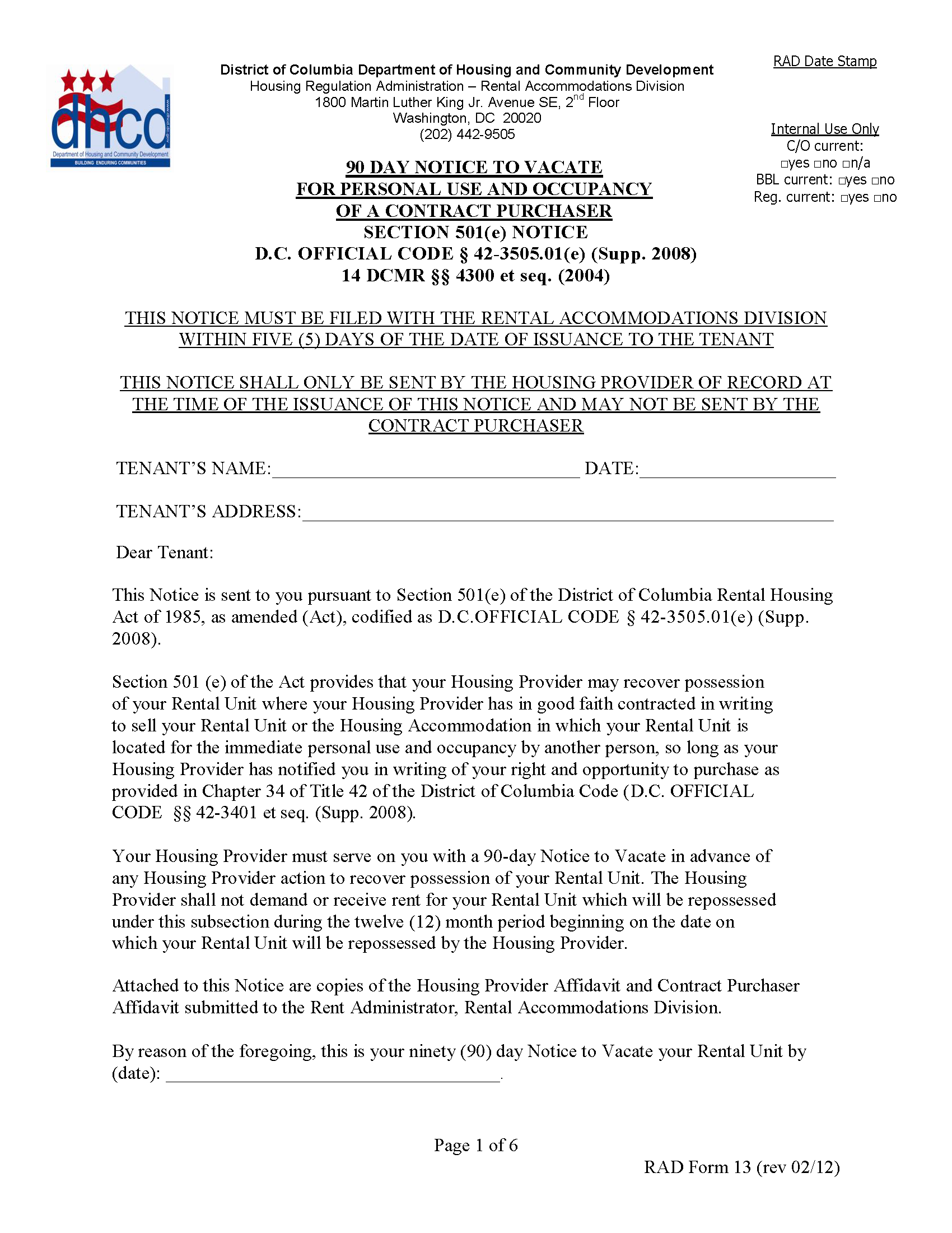 Free Washington D.C. Eviction Notice Forms (9) - PDF | Word – eForms