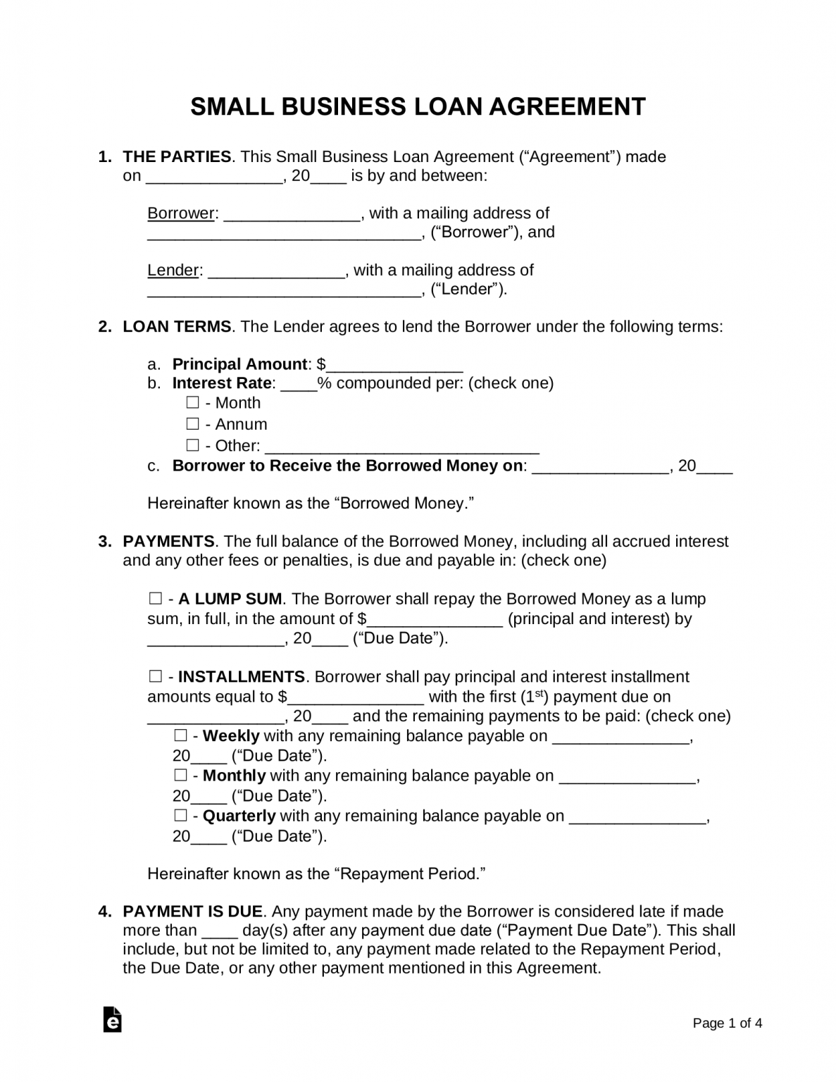 Free Small Business Loan Agreement Template - PDF | Word – eForms