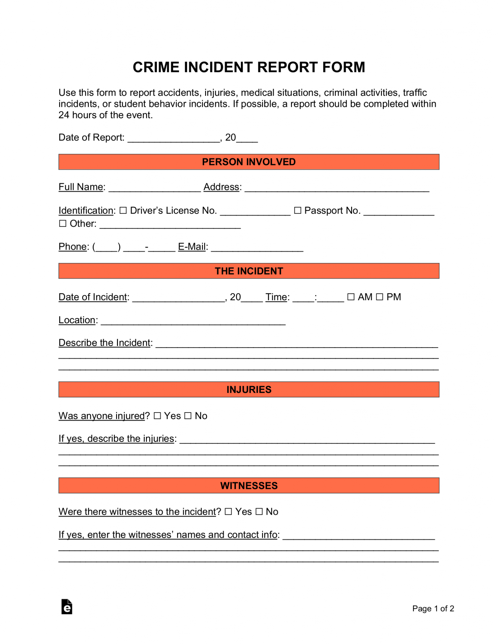 Free Crime Incident Report Form - PDF | Word – eForms