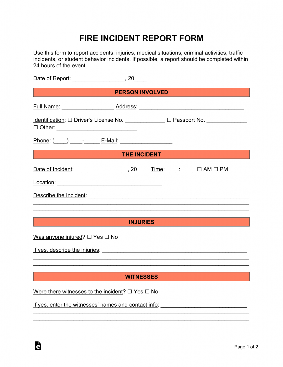 Free Fire Incident Report Form - PDF | Word – eForms