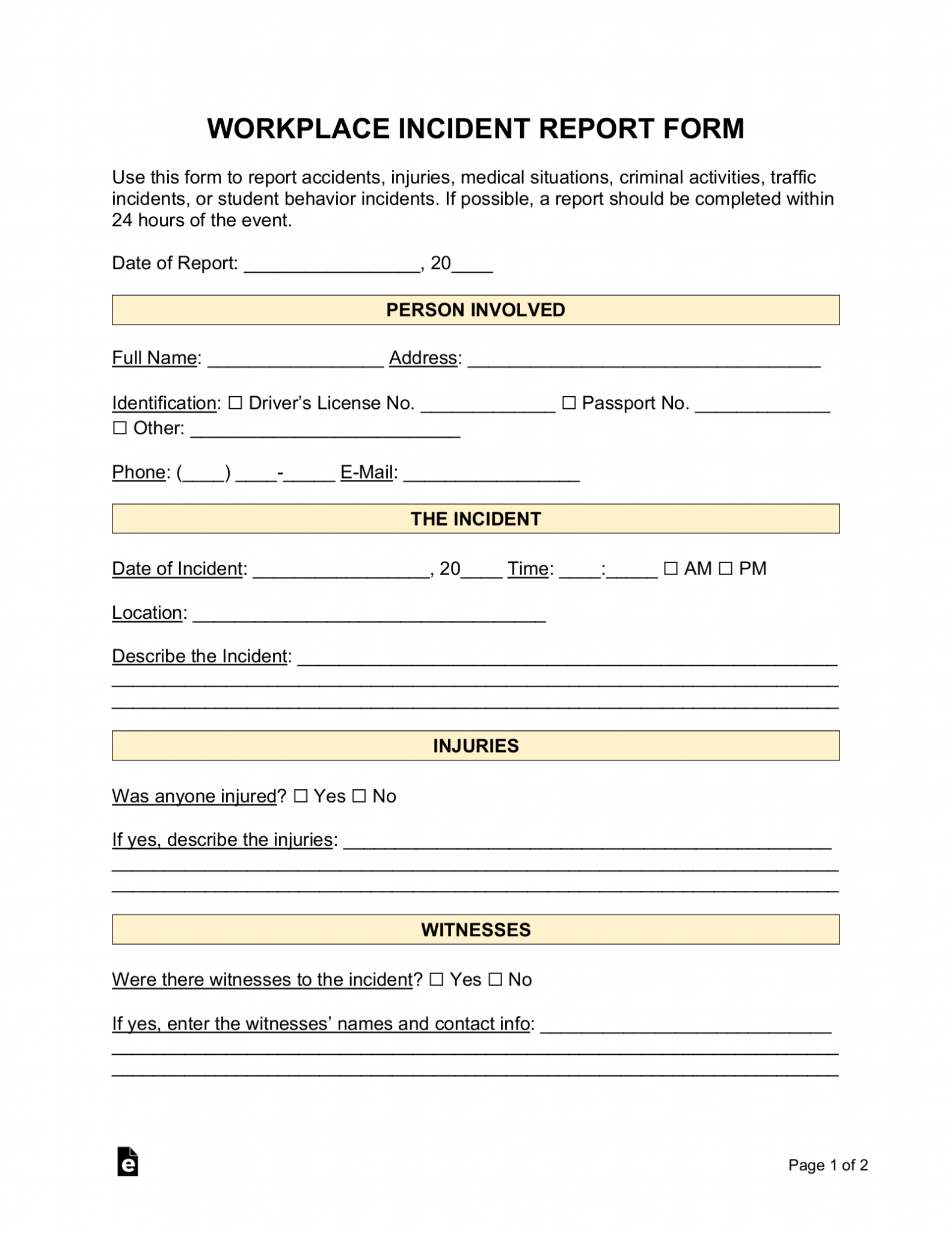 Free Daycare Incident Report Form - PDF | Word – eForms