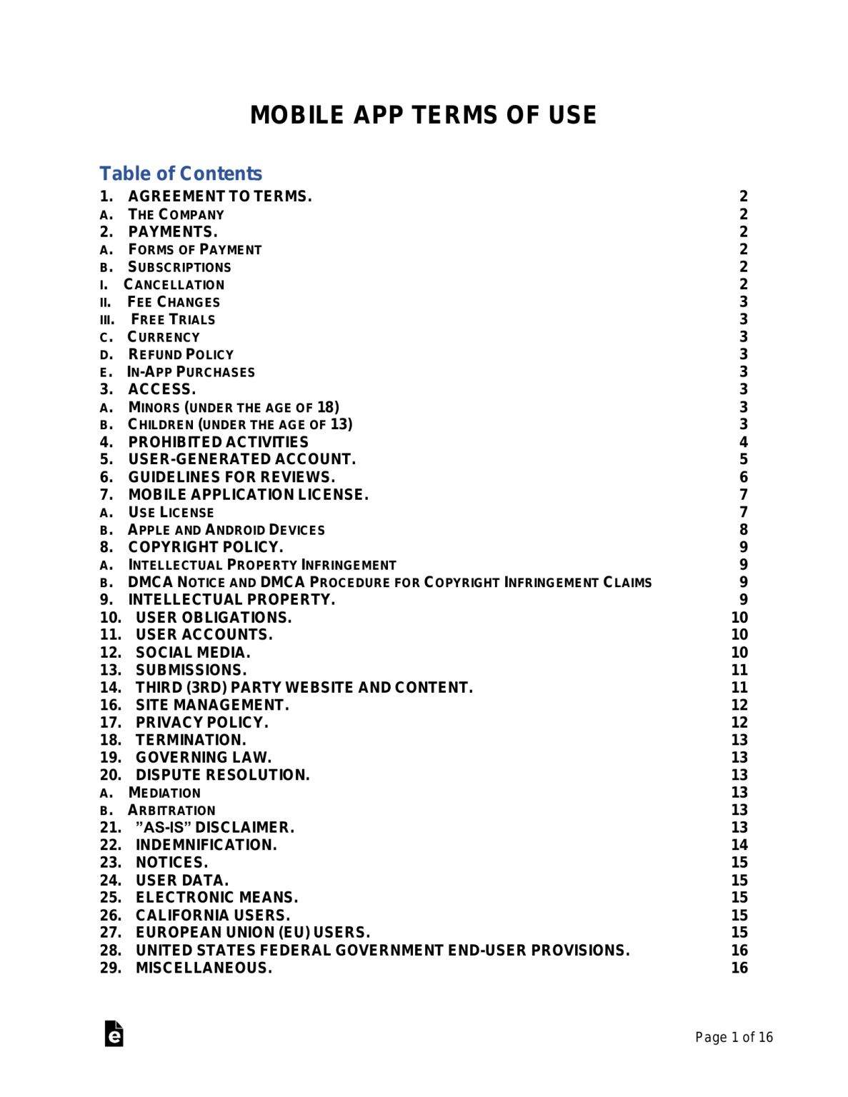 Free Mobile App Terms and Conditions Template & Generator - PDF | Word ...
