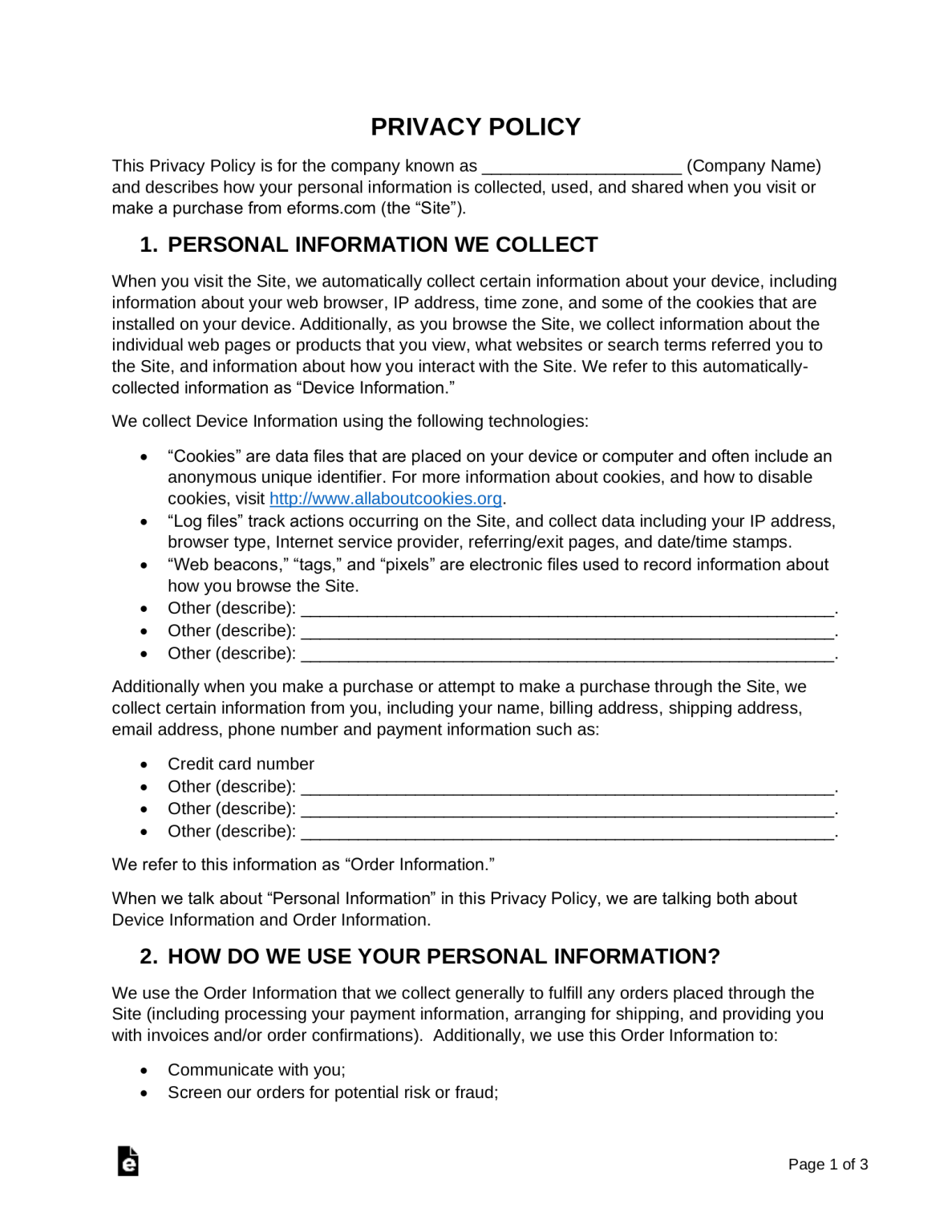 Free Shopify Privacy Policy Template Generator PDF Word EForms free-shopify-privacy-policy-template-generator-pdf-word-eforms