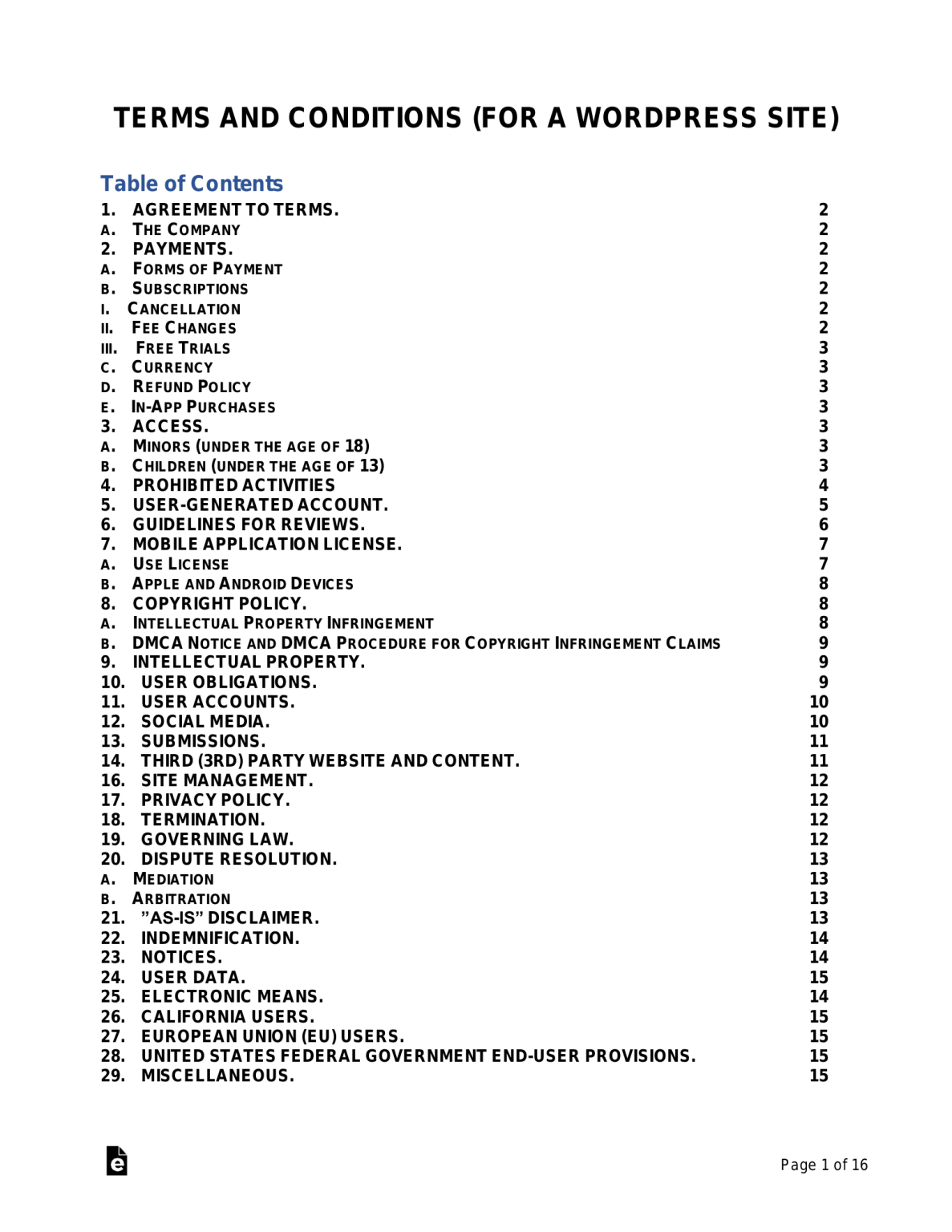 Free Terms and Conditions Templates (9) - PDF | Word – eForms