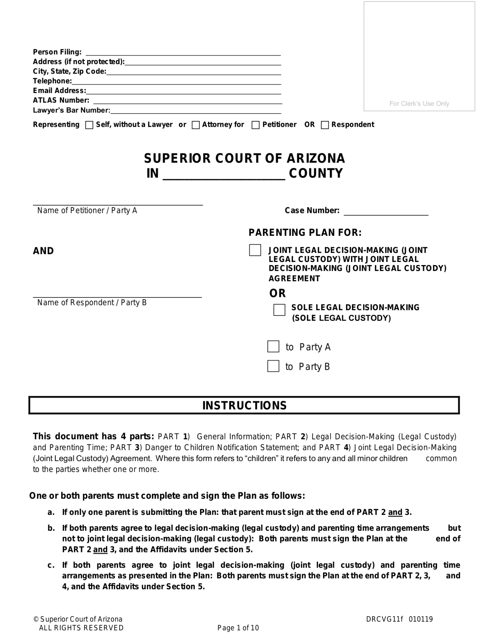 Free Arizona Custody (Parenting) Plan - PDF | Word – eForms