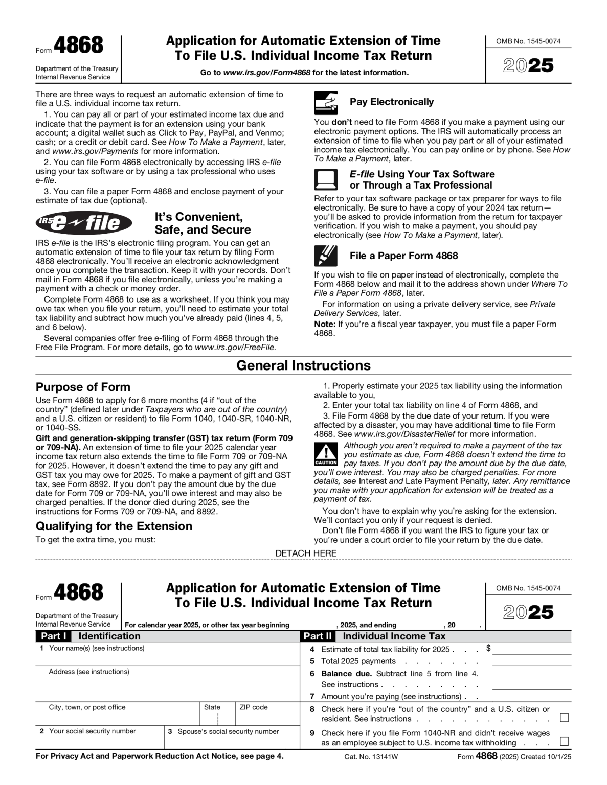 Free IRS Tax Extension Form 4868 - PDF – eForms