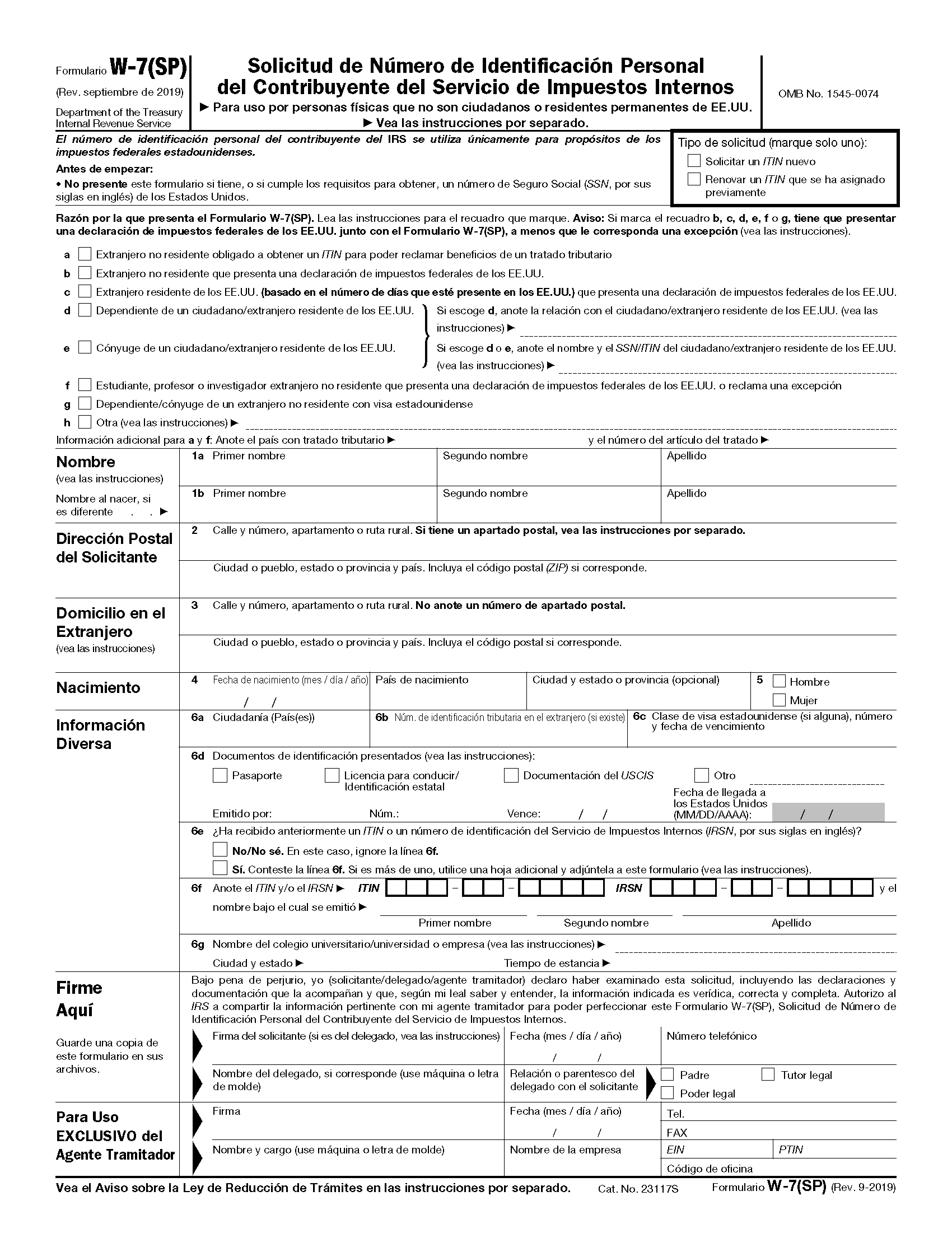 Free IRS Form W7 | ITIN Application - PDF – eForms