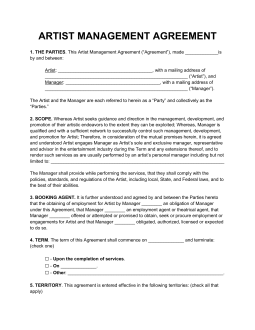 Free Artist Management Agreement - PDF | Word – eForms