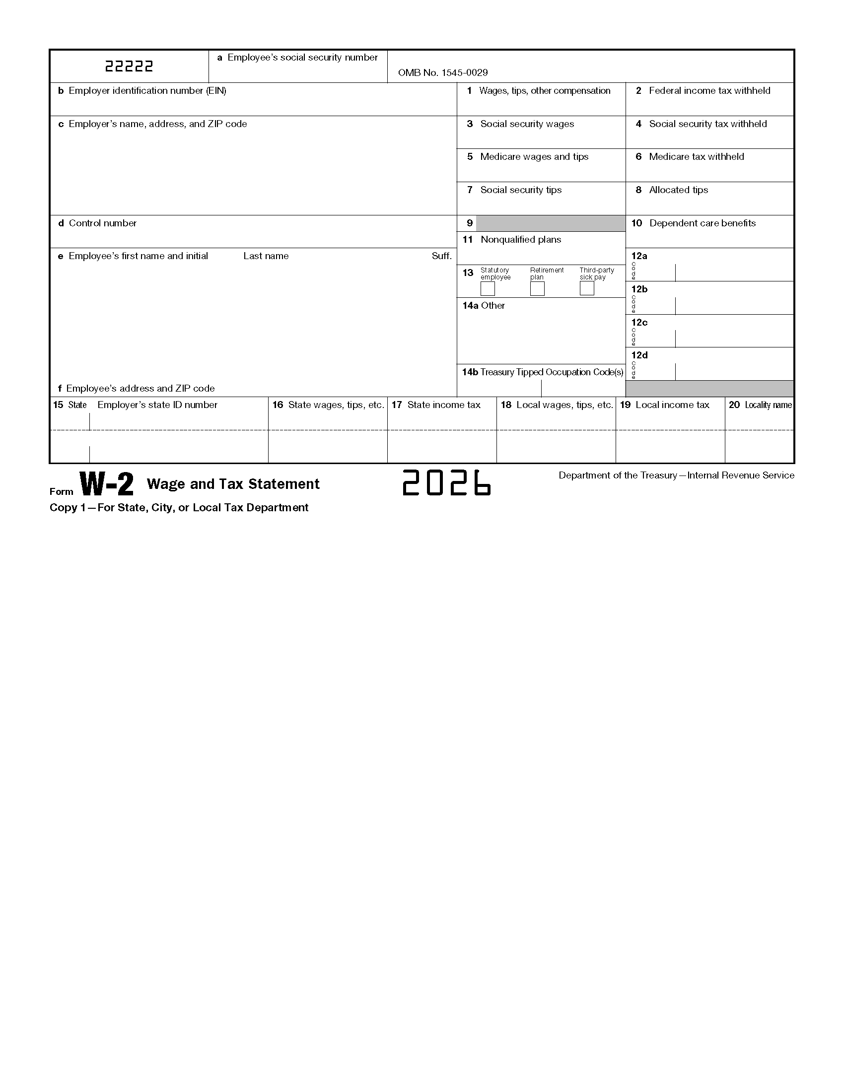 Free IRS Form W-2 | Wage and Tax Statement - PDF – eForms