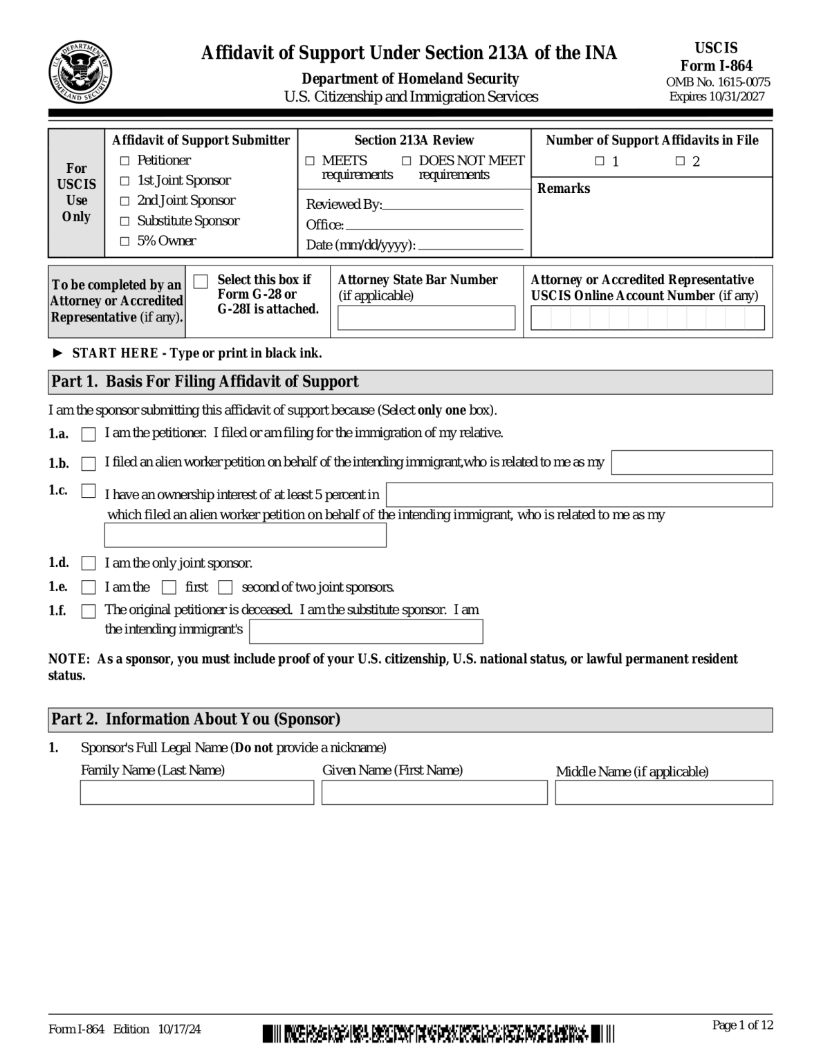 Free USCIS Form I-864 | Affidavit of Support - PDF – eForms