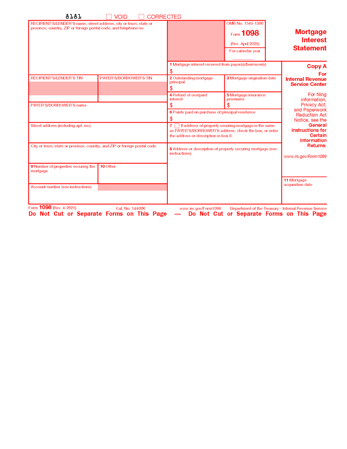 Free IRS Form 1098 - PDF – eForms