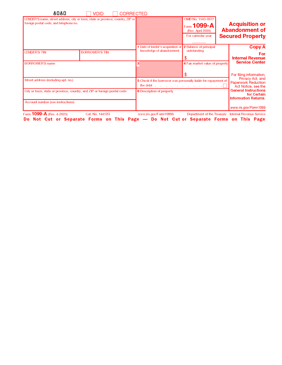 Free IRS Form 1099-A - PDF – eForms