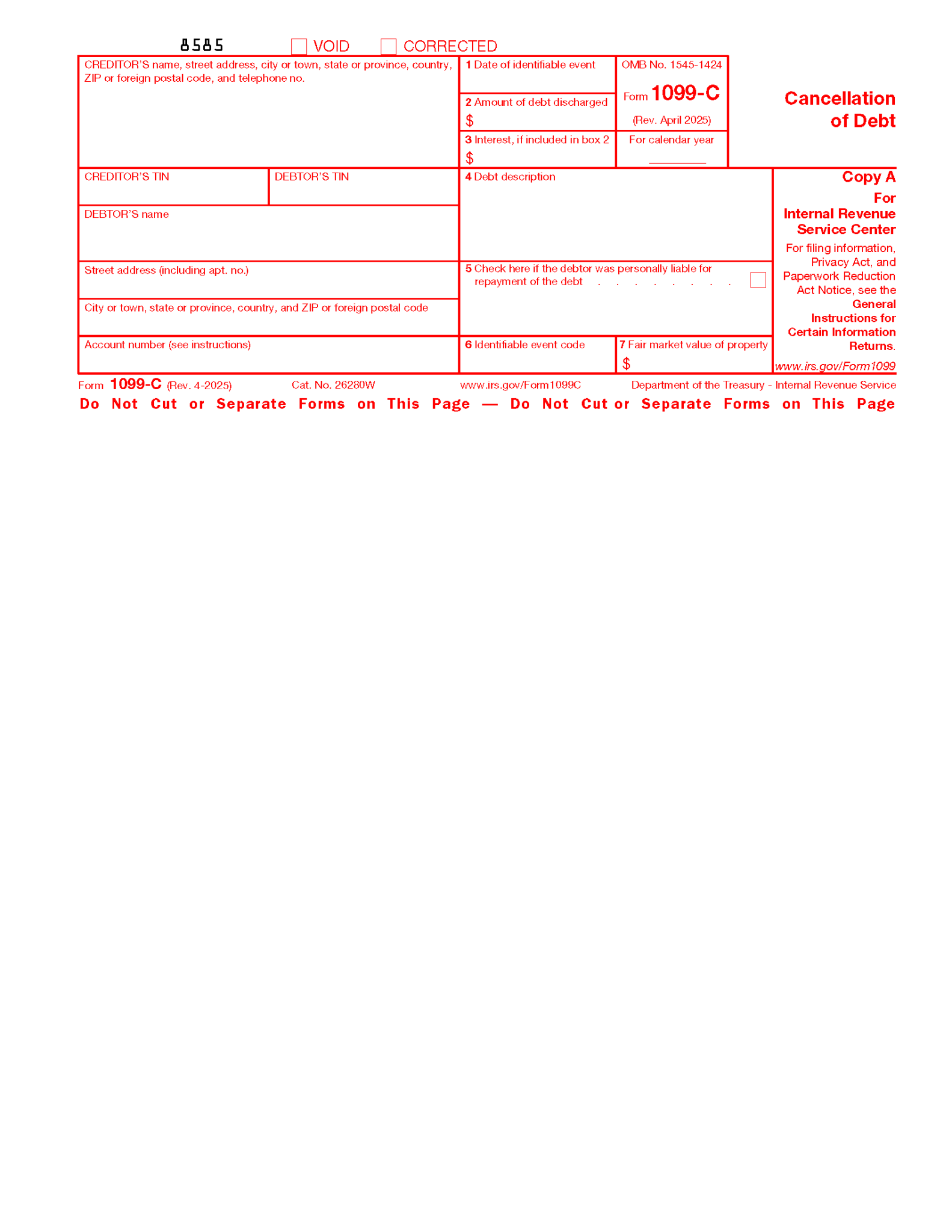 Free IRS 1099-C Form - PDF – eForms