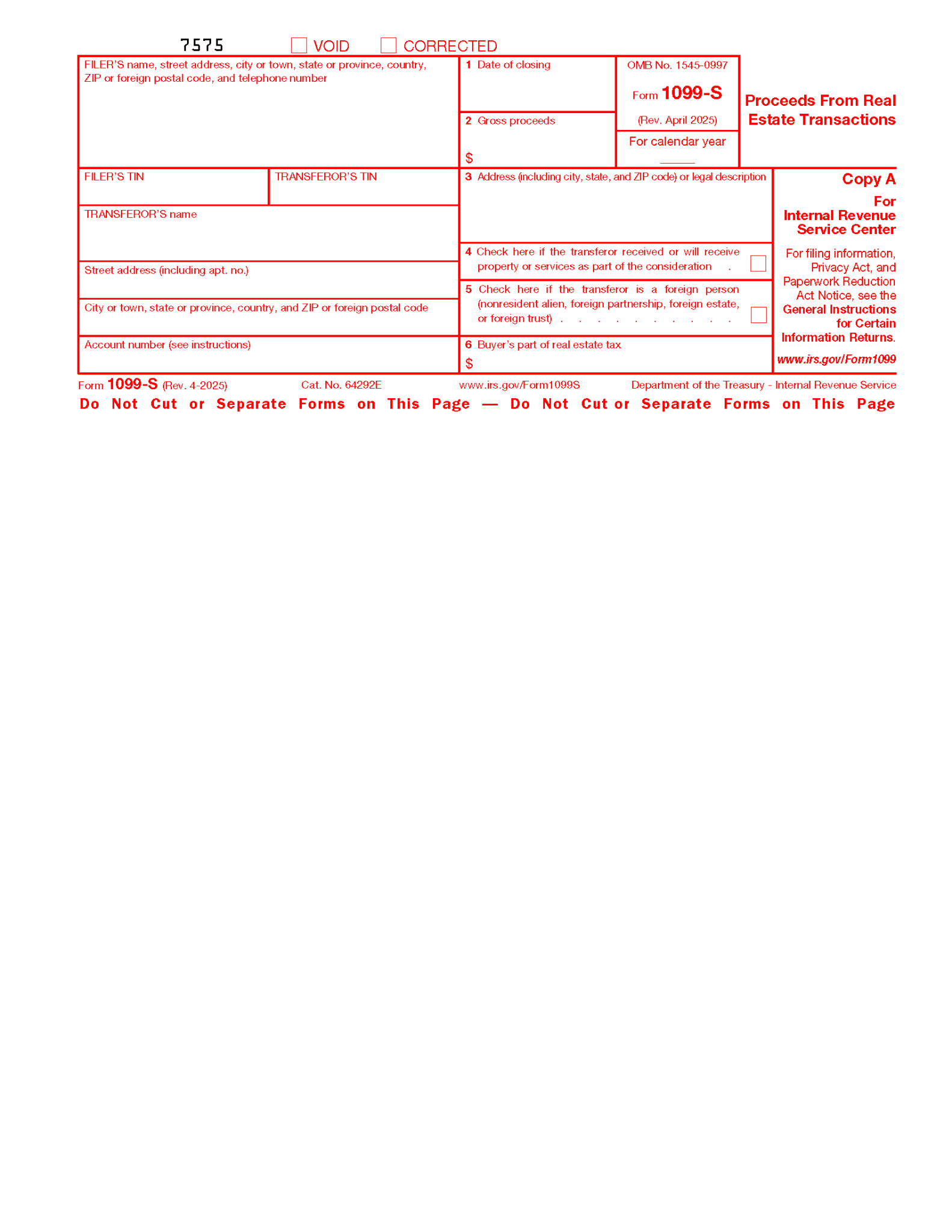 Free IRS 1099-S Form - PDF – eForms