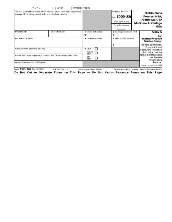 Free IRS 1099-SA Form - PDF – eForms