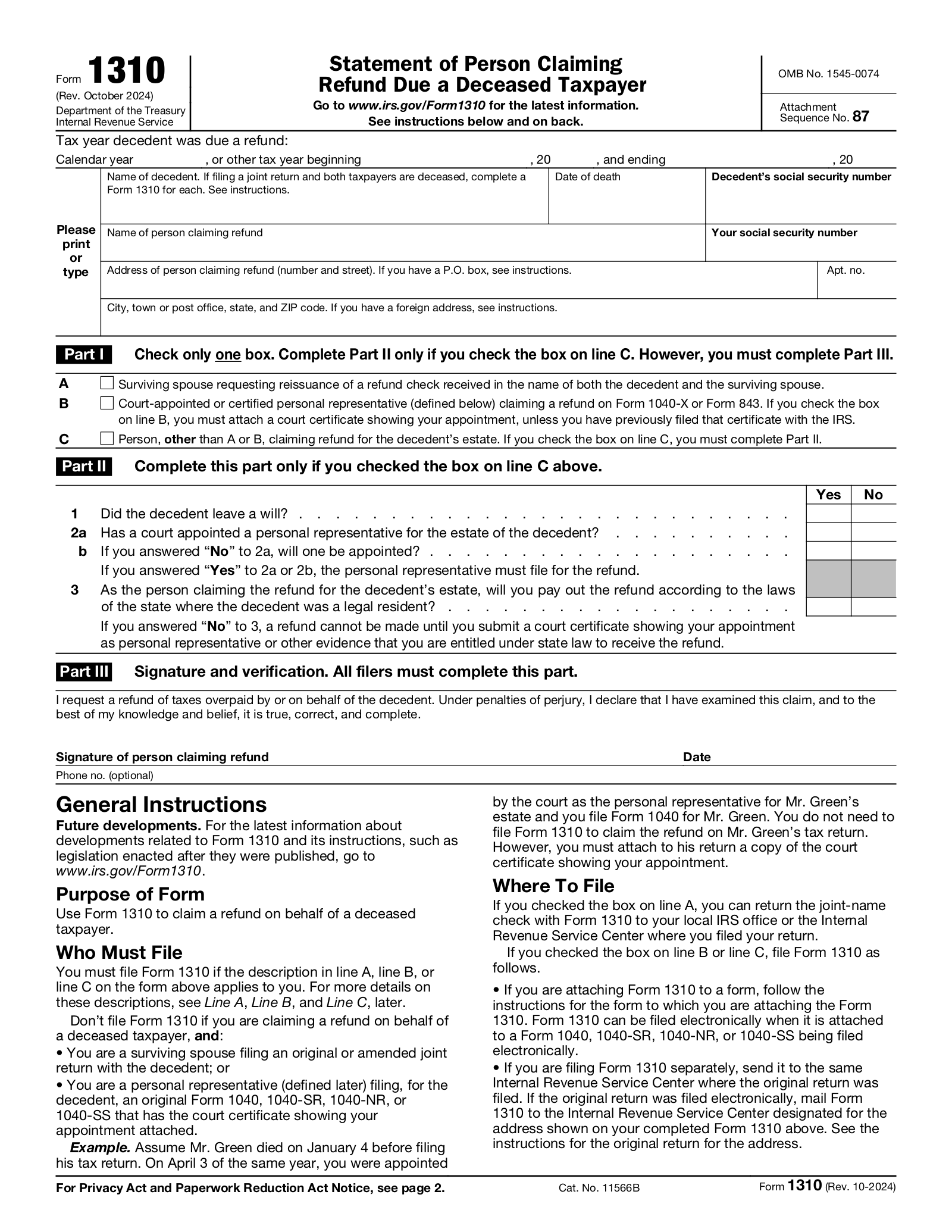Free IRS Form 1310 - PDF – eForms