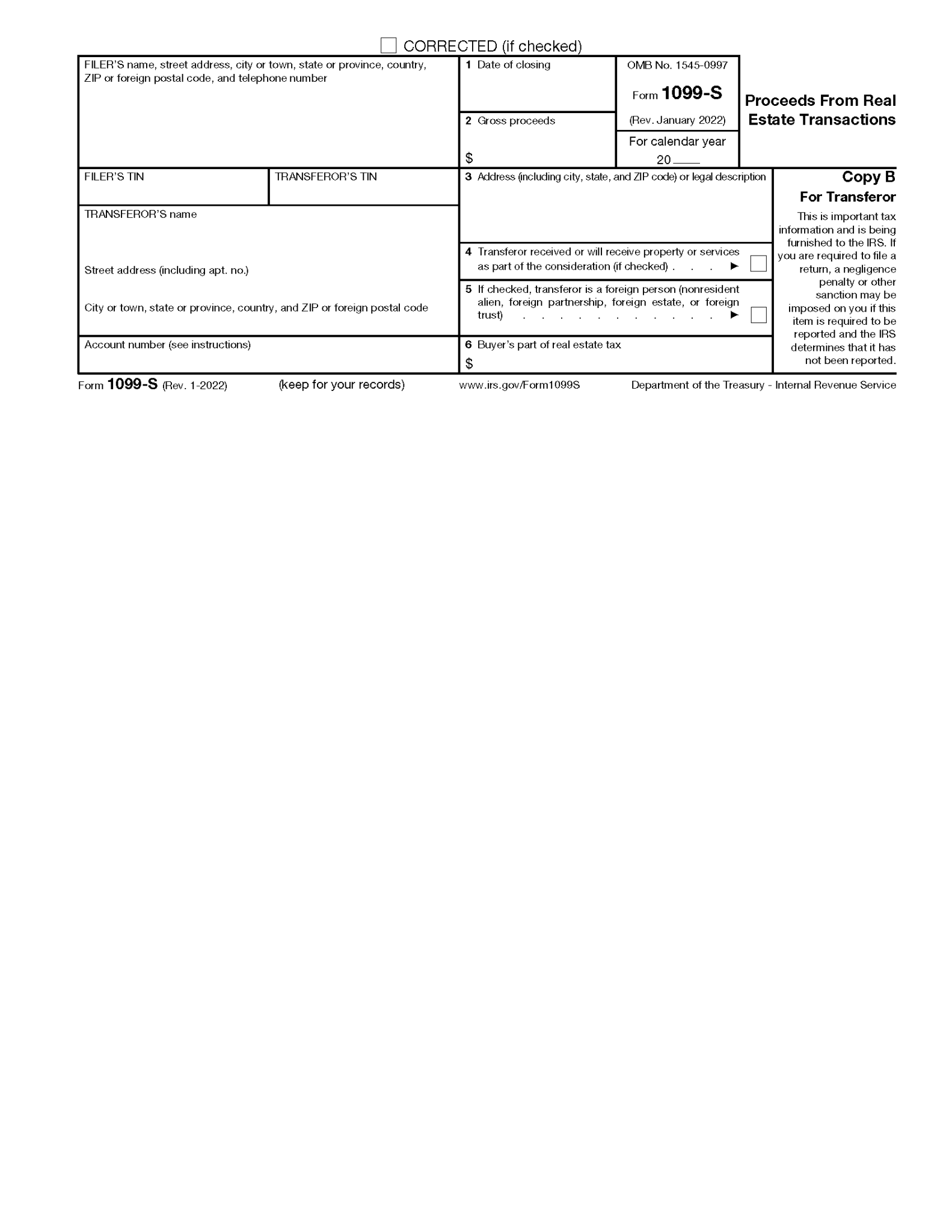 Free IRS 1099-S Form - PDF – eForms