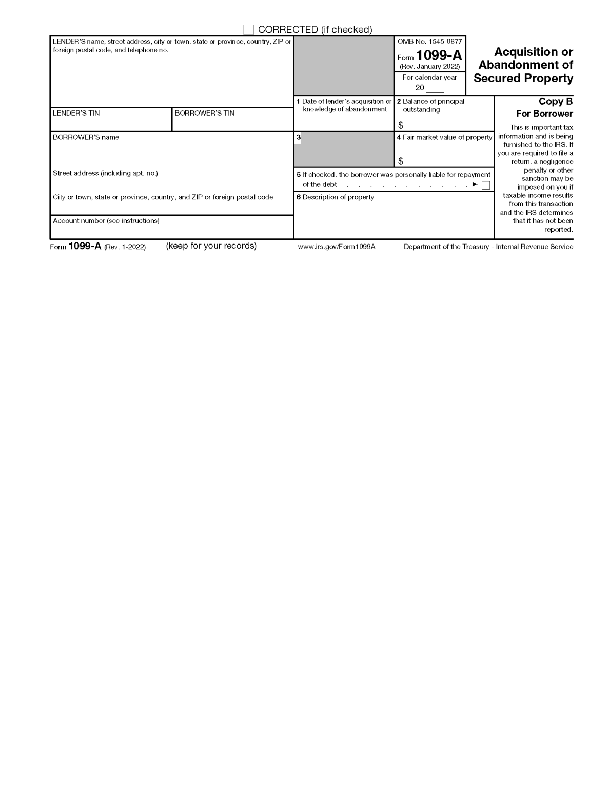 Free IRS Form 1099-A - PDF – eForms