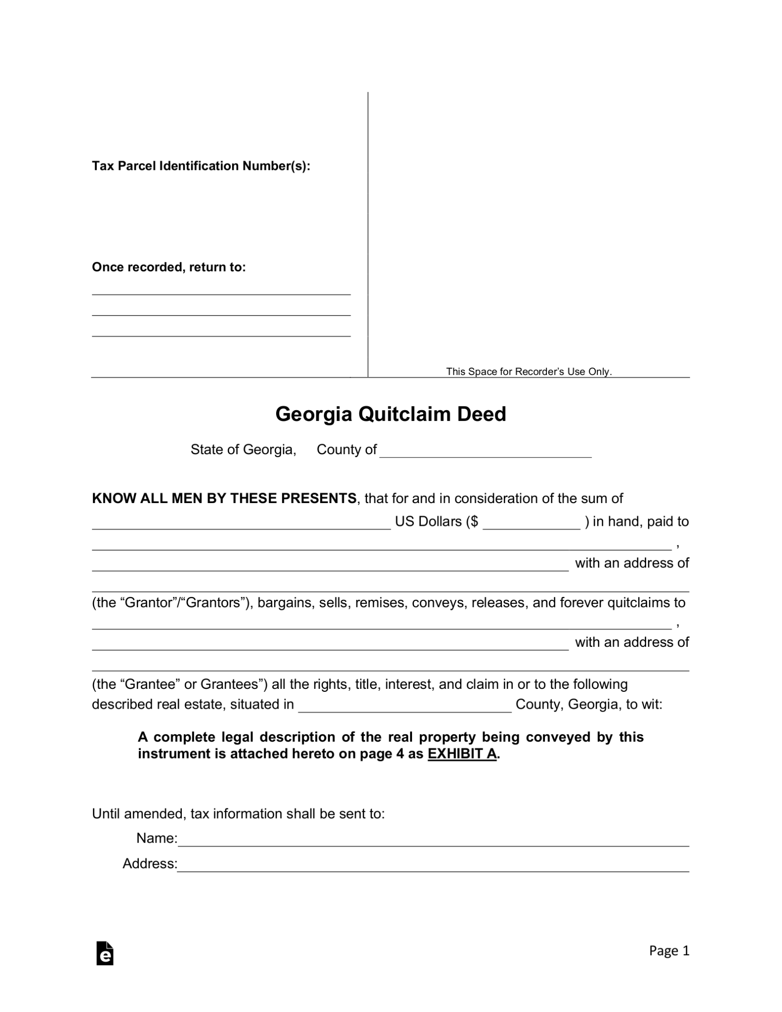Free Georgia Quit Claim Deed Form - PDF | Word – eForms