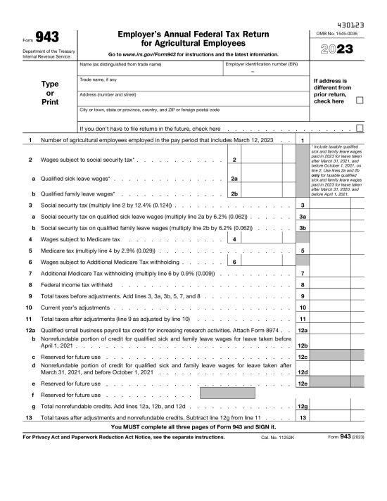 Form 943: Agricultural Employer’s Federal Tax Return – eForms