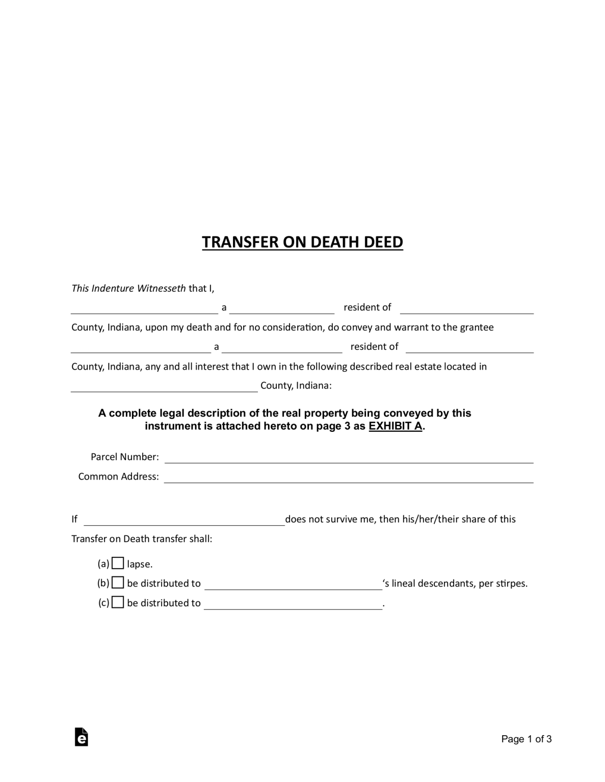 Free Indiana Transfer on Death Deed - PDF | Word – eForms