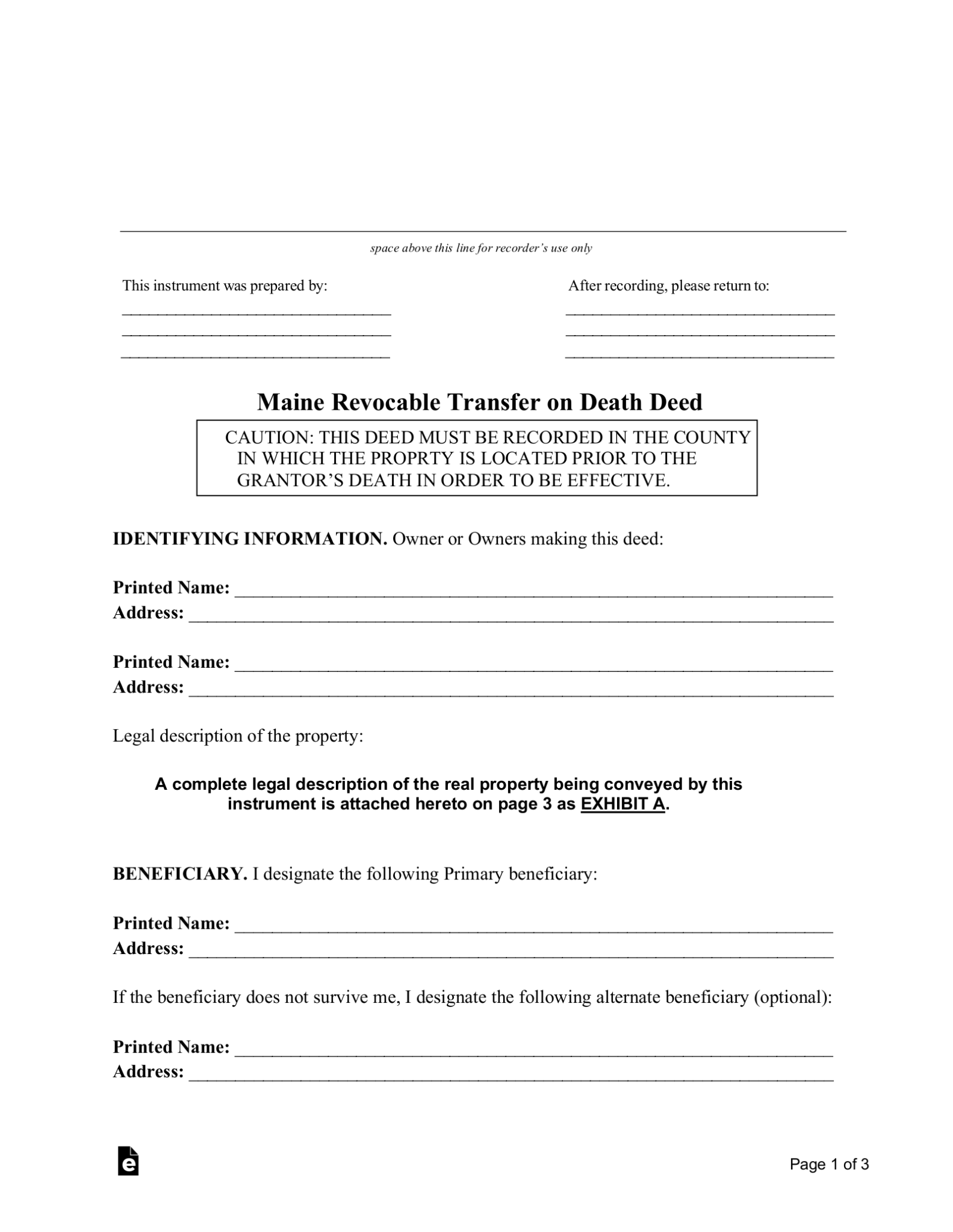 Free Maine Transfer on Death Deed - PDF | Word – eForms