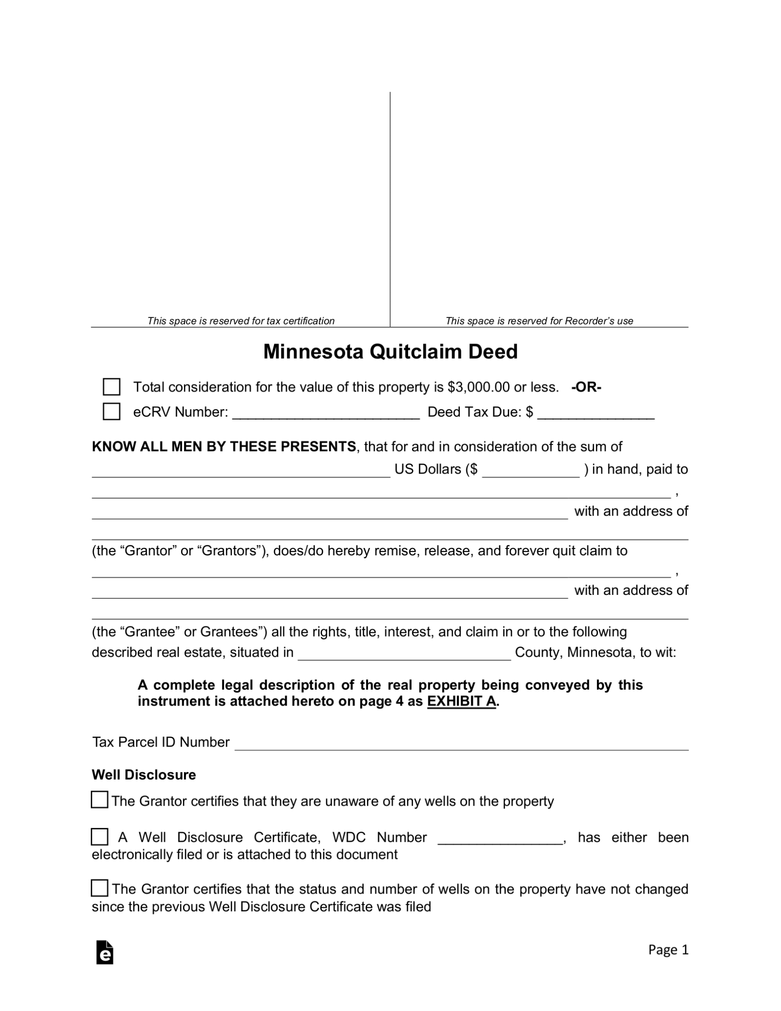 Free Minnesota Quit Claim Deed Form - PDF | Word – eForms