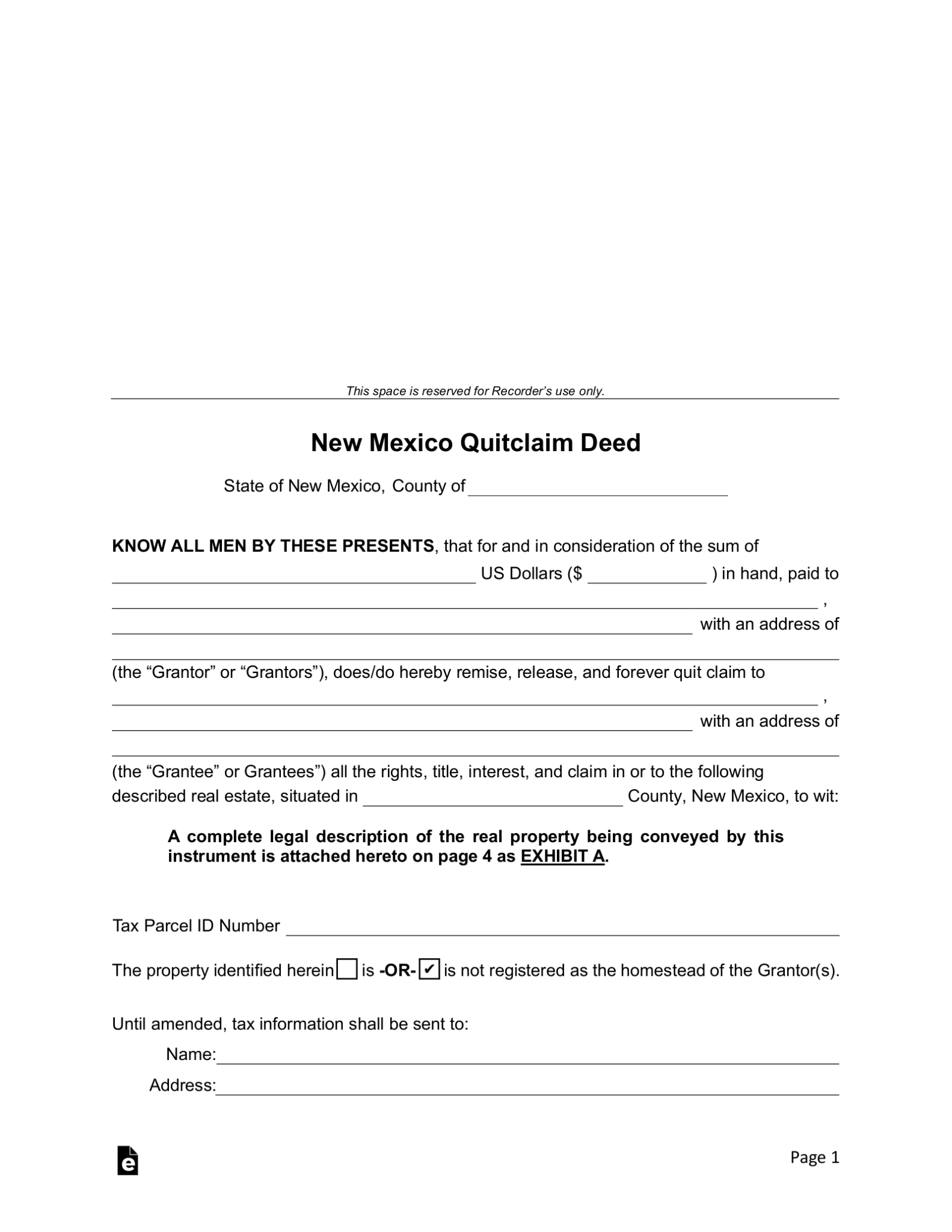 Free New Mexico Quit Claim Deed Form - PDF | Word – eForms