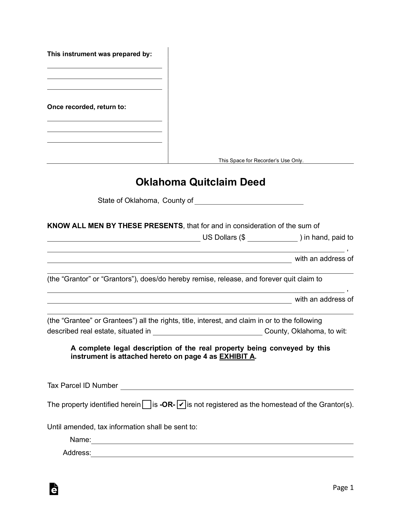 Free Oklahoma Quit Claim Deed Form PDF Word EForms