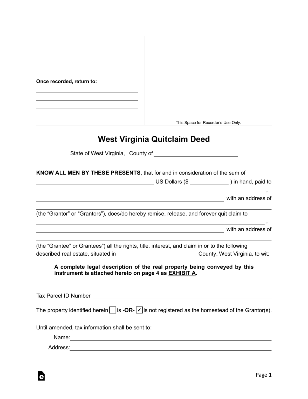 Free West Virginia Quit Claim Deed Form - PDF | Word – eForms