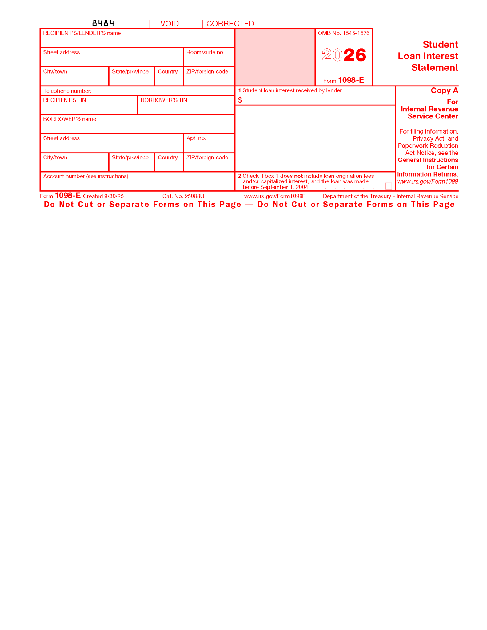 Free IRS Form 1098-E - PDF – eForms