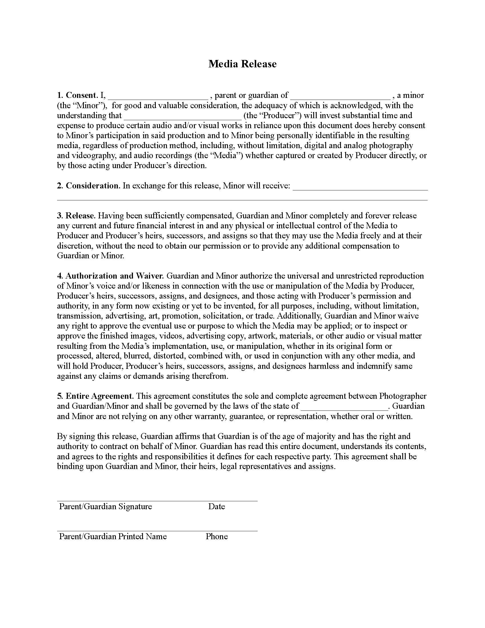 Free Media Liability Release Form - PDF | Word – eForms