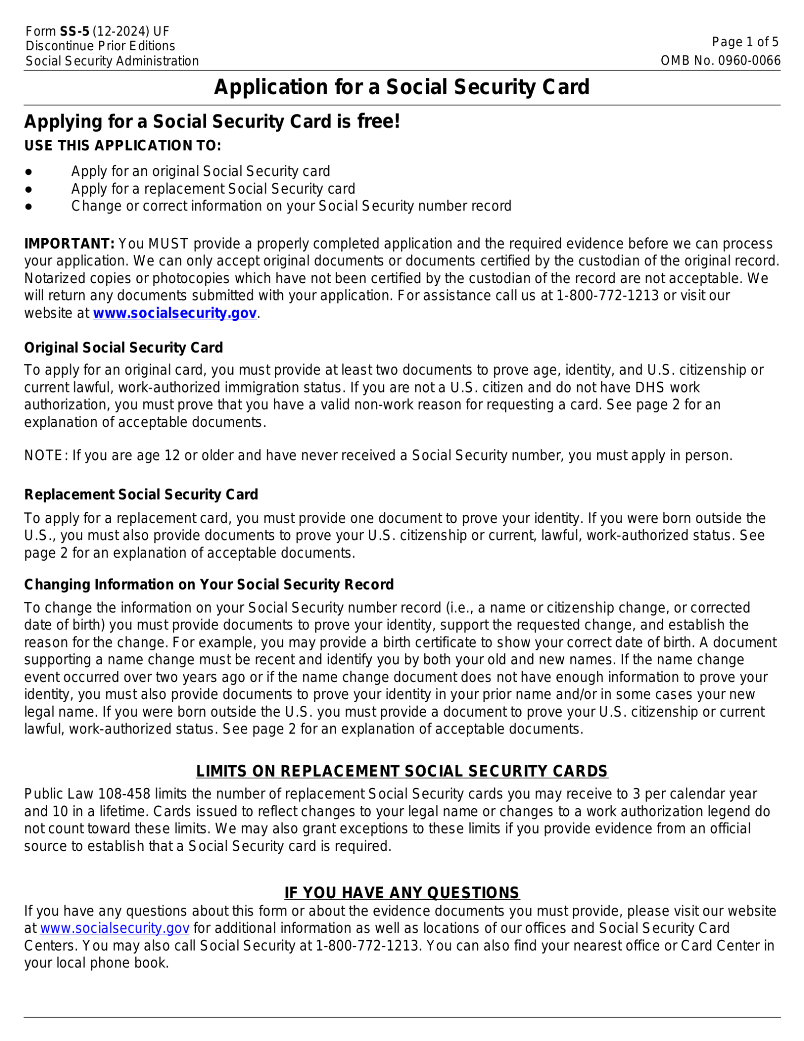 Free Form SS-5 | Application for Social Security Card - PDF – eForms