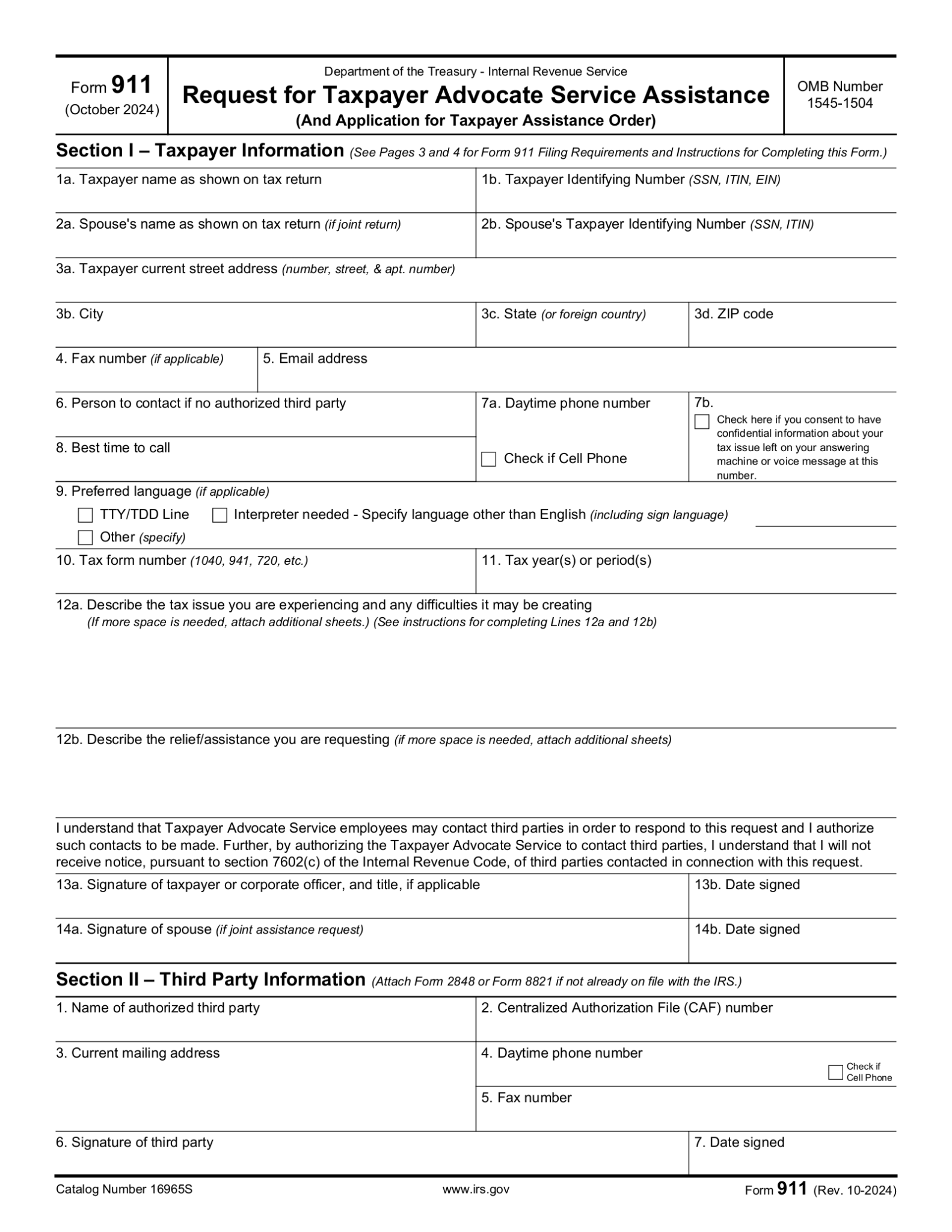 Free IRS Form 911 - PDF – eForms