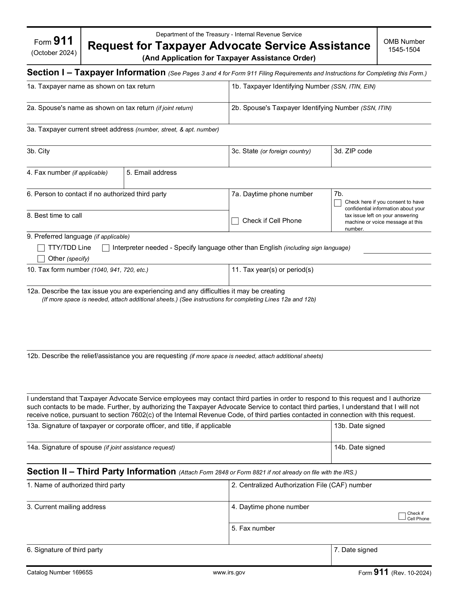 Free IRS Form 911 - PDF – eForms